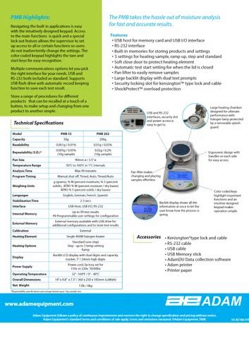 Adam Digital Pmb Moisture Analyzerpmb53 For Grains Model Name