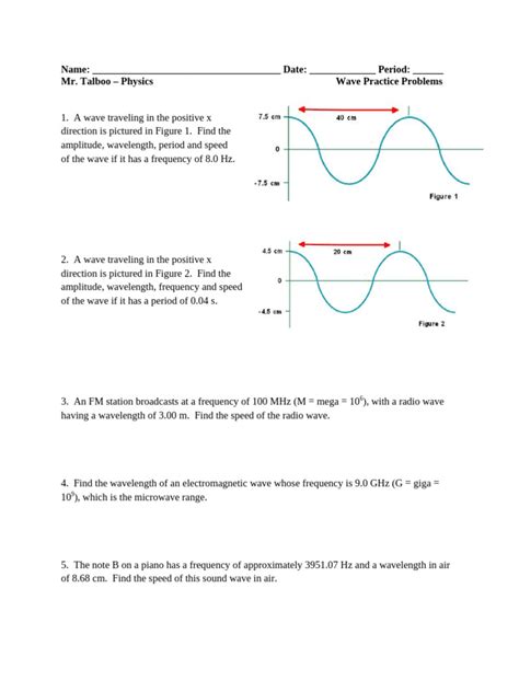 Practice Problems Wave Practice Pdf Science And Mathematics