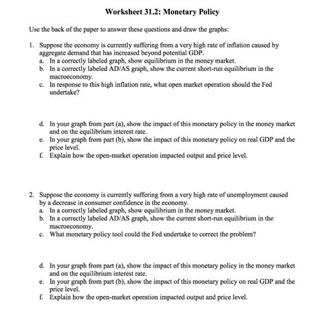 Monetary Policy Worksheet Answers E Streetlight Com