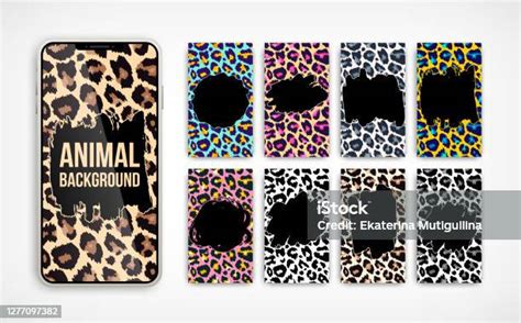 트렌디 한 표범 추상적 인 수직 배너 배경 세트 소셜 미디어 커버 전화 벽지 용 스마트 폰 화면 컬렉션에 손으로 그린 그런지