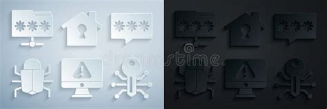 Set Monitor With Exclamation Mark Password Protection System Bug Smart Key House Under And