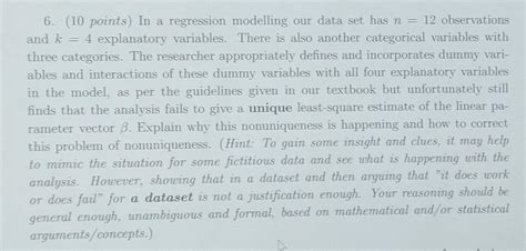 Solved 6 10 Points In A Regression Modelling Our Data Set