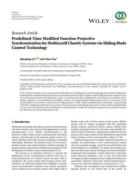 PDF Predefined Time Modified Function Projective Synchronization For Multiscroll Chaotic
