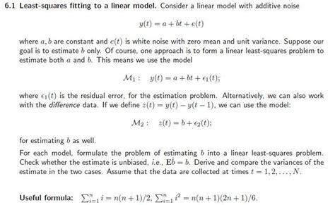 Solved 6 1 Least Squares Fitting To A Linear Model Consider