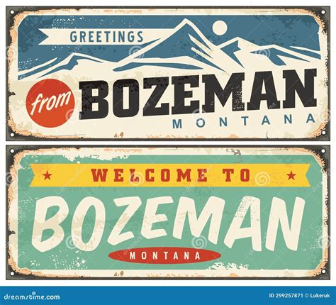 Welcome To Bozeman Montana Retro Signs Set Stock Vector Illustration