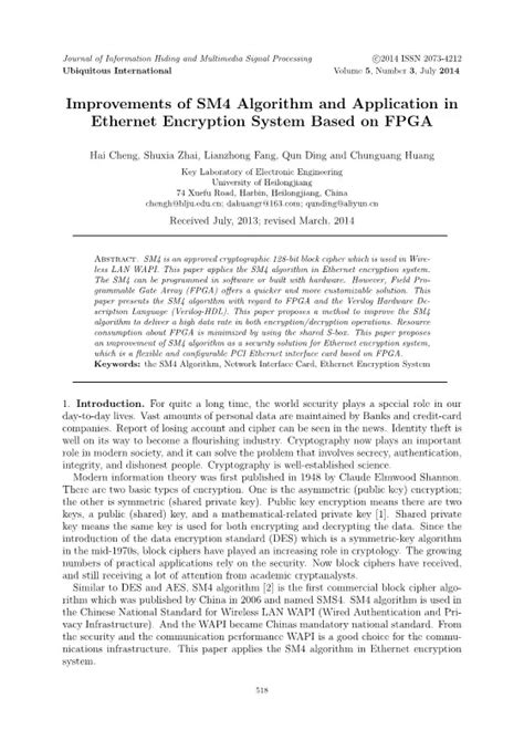 Improvements Of Sm4 Algorithm And Application In Ethernet Encryption System Based On Fpga Docslib