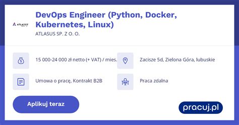 oferta pracy devops engineer python docker kubernetes linux