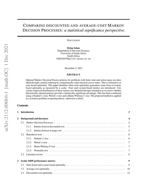 Pdf Comparing Discounted And Average Cost Markov Decision Processes A Statistical