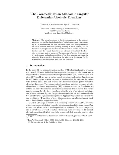 Pdf The Parameterization Method In Singular Differential Algebraic