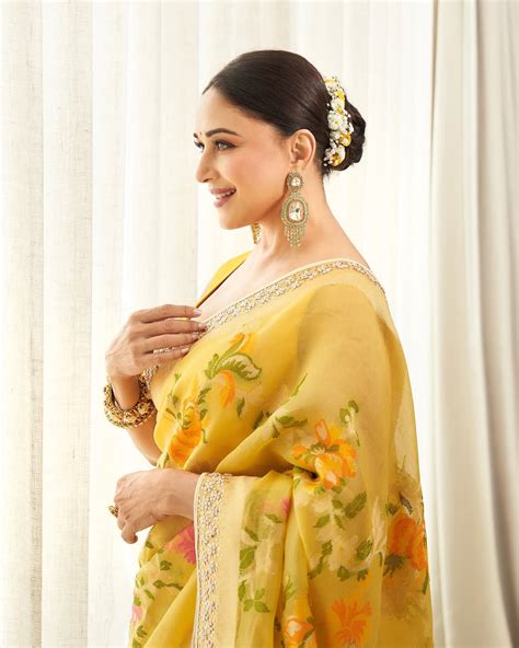 Madhuri Dixit In A Yellow Floral Saree