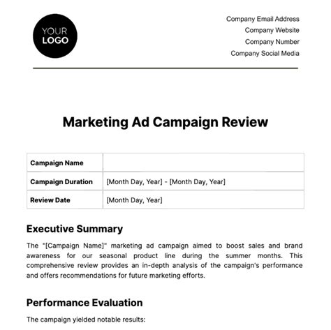 Marketing Ad Campaign Review Template Edit Online And Download Example