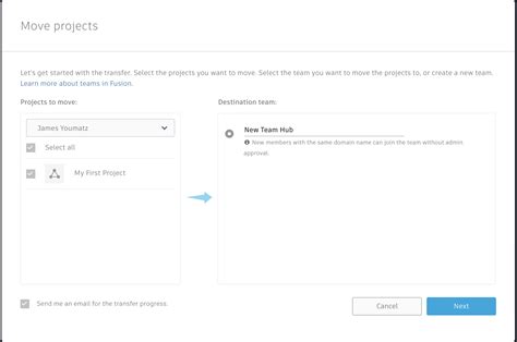 how to transfer fusion projects from single user storage to a fusion