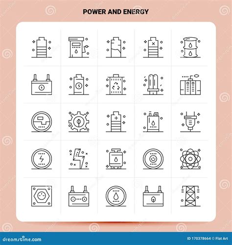 Outline 25 Power And Energy Icon Set Vector Line Style Design Black Icons Set Linear Pictogram