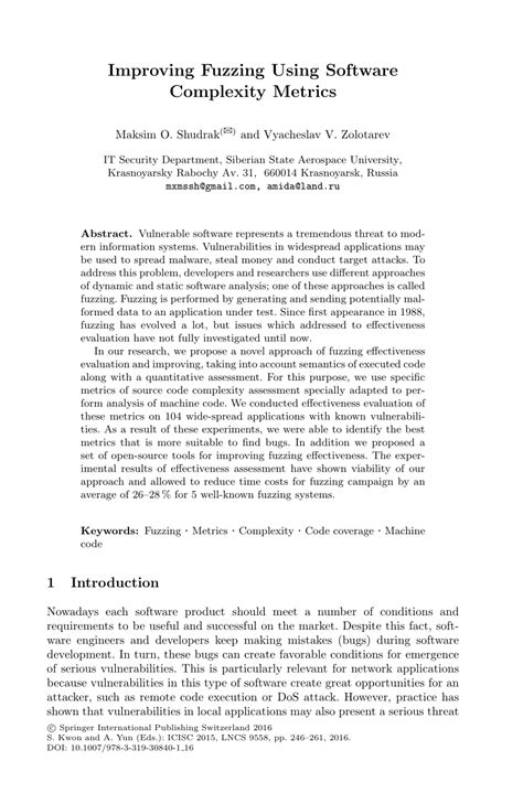 Pdf Improving Fuzzing Using Software Complexity Metrics