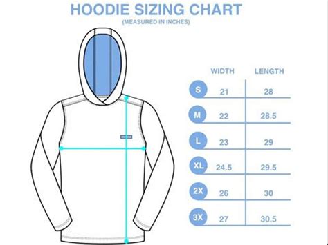 Digital Hoodie Sizing Chart Etsy