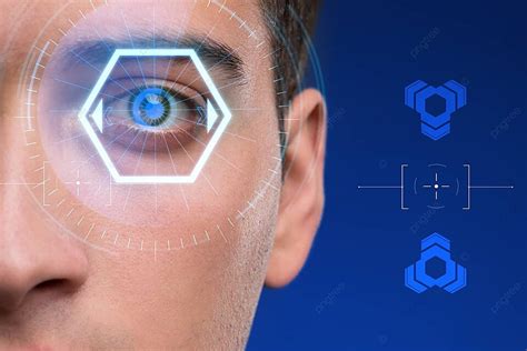 Konsep Sensor Yang Ditanamkan Ke Dalam Sci Fi Biometrik Komputer Mata Manusia Foto Latar