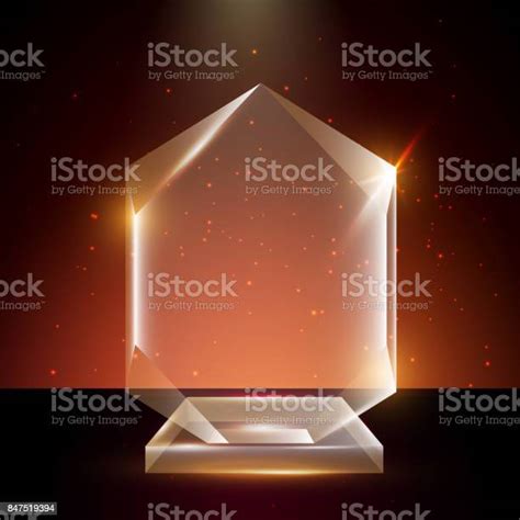 빛나는 배경에서 빈 투명 한 벡터 아크릴 유리 트로피 수상 서식 파일 투명 아크릴 유리에 대한 스톡 벡터 아트 및 기타 이미지 투명 아크릴 유리 3차원 형태