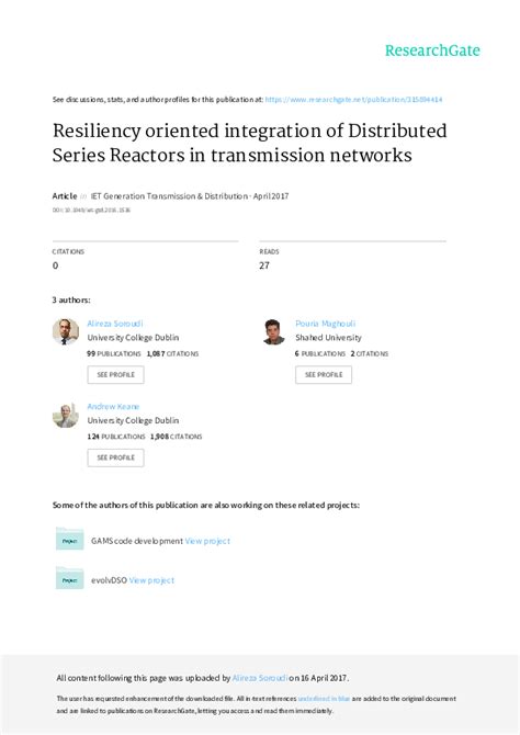 Pdf Resiliency Oriented Integration Of Distributed Series Reactors In Transmission Networks