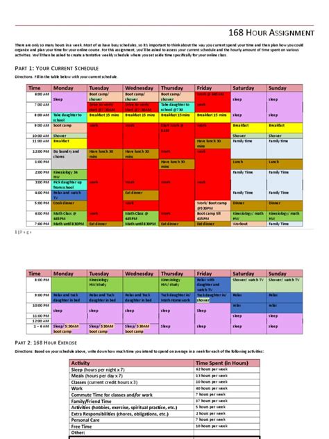 168 Hour Assignment Pdf Workweek And Weekend Behavior Modification