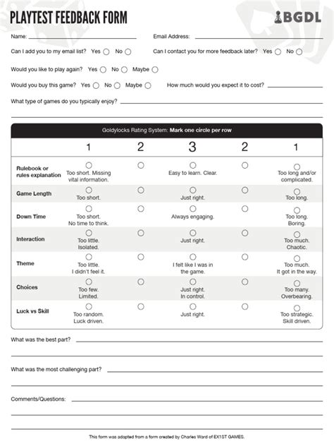 Playtest Feedback Form Pdf