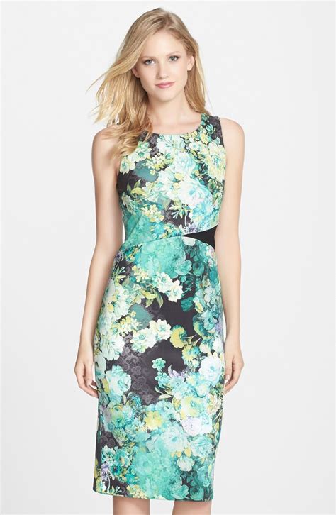Eci Floral Print Scuba Midi Sheath Dress Nordstrom