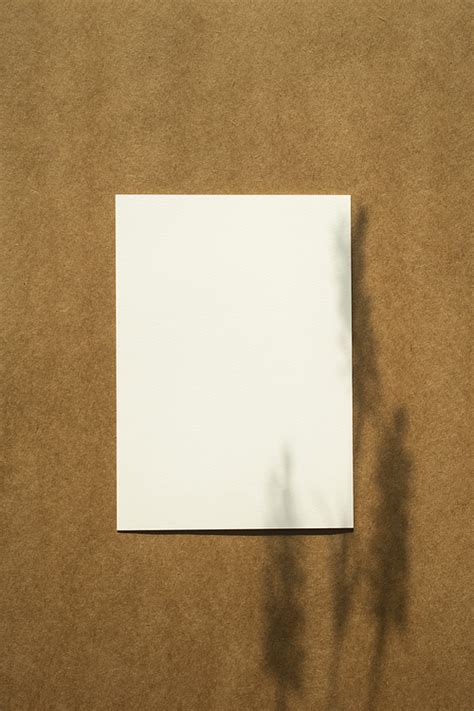 유토이미지 크래프트 종이 바탕에 식물 그림자 연출 카드 목업