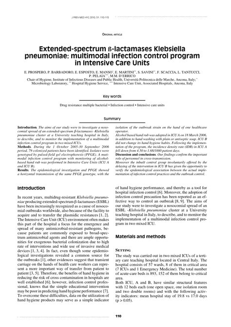 Pdf Extended Spectrum β Lactamases Klebsiella Pneumoniae Multimodal