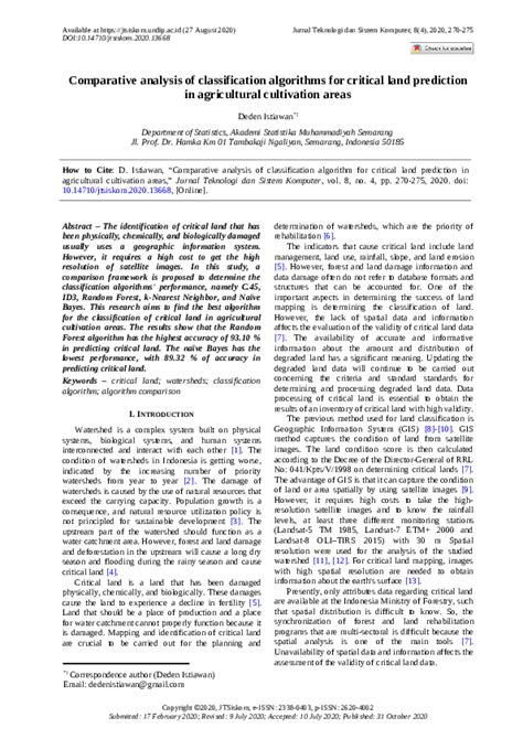 Pdf Comparative Analysis Of Classification Algorithms For Critical Land Prediction In