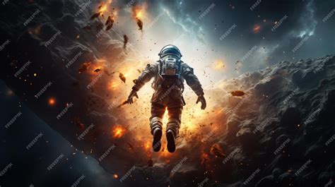Premium Ai Image Astronaut Floating In Space Looks At Exploding Plane