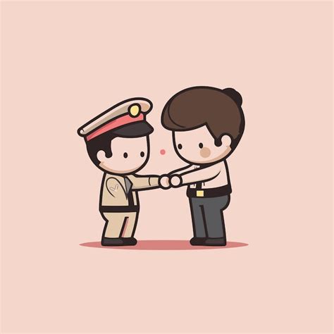 귀여운 조종사와 승무원이 손을 흔들고 만화 터 일러스트레이션 프리미엄 벡터