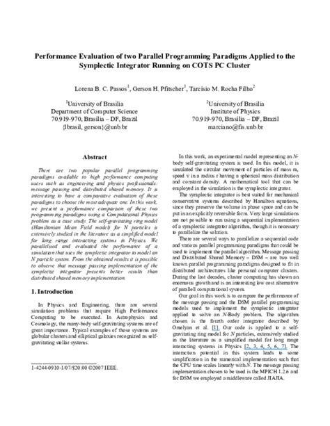 Pdf Performance Evaluation Of Two Parallel Programming Paradigms Applied To The Symplectic