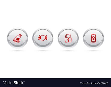 Set Line Usb Flash Drive With Lock Cyber Security Vector Image
