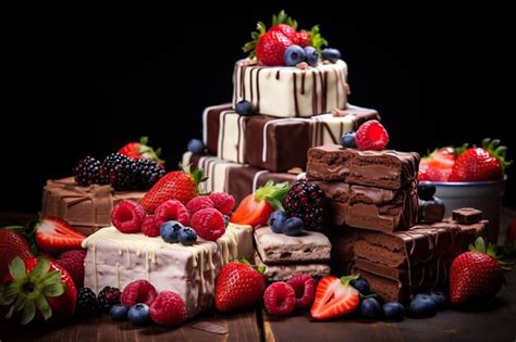 Premium Ai Image Assorted Cakes Set On A Black Background Chocolate
