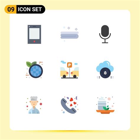 User Interface Pack Of 9 Basic Flat Colors Of Secure Parking Microphone Transport World Eco