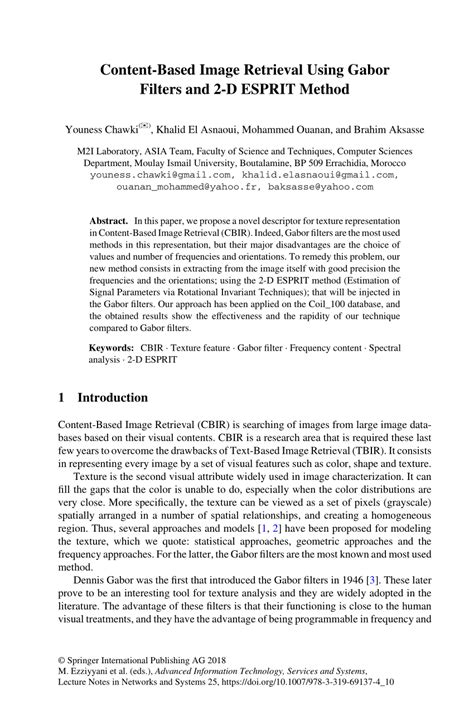 Pdf Content Based Image Retrieval Using Gabor Filters And 2 D Esprit Method