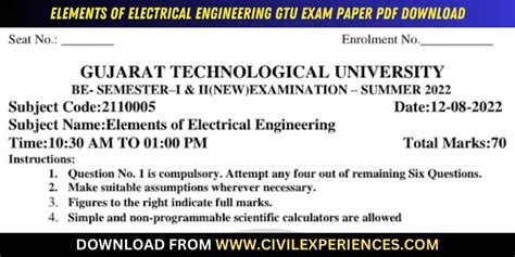 Download Be 2nd Sem Elements Of Electrical Engineering Gtu Paper 2110005 Summer 2022 Pdf
