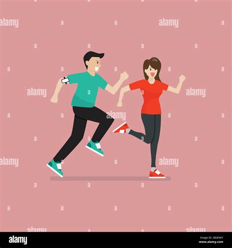 Man And Woman Running Exercise Vector Illustration Stock Vector Image Art Alamy