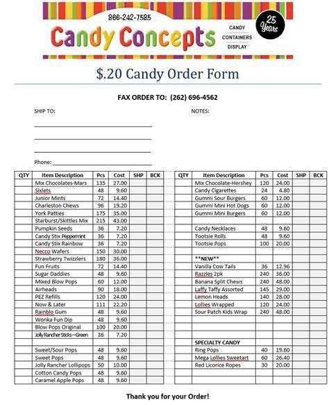Candy Order Form Template At Templatecom Order Form Template
