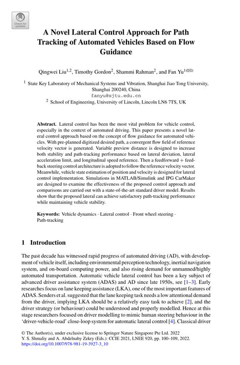 Pdf A Novel Lateral Control Approach For Path Tracking Of Automated Vehicles Based On Flow
