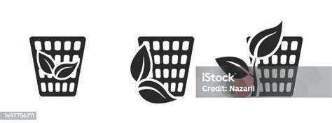 에코 쓰레기 아이콘 세트입니다 친환경 폐기물 기호 나뭇잎과 쓰레기통 0명에 대한 스톡 벡터 아트 및 기타 이미지 0명 개념