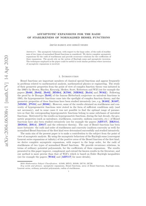 Pdf Asymptotic Expansions For The Radii Of Starlikeness Of Normalised