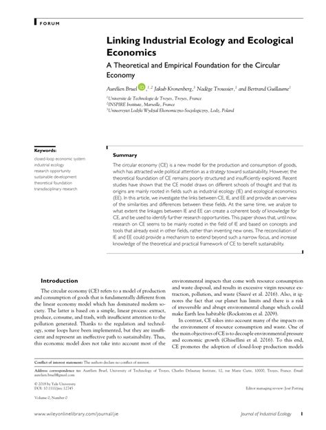 Pdf Linking Industrial Ecology And Ecological Economics A Theoretical And Empirical