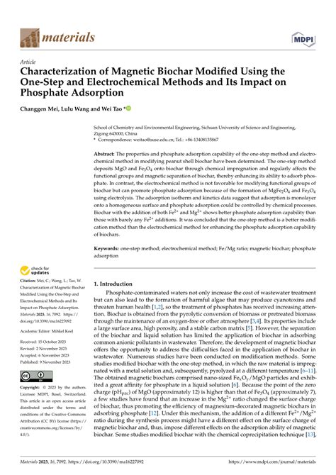 Pdf Characterization Of Magnetic Biochar Modified Using The One Step