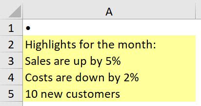 Automating Bullet Points In Excel A4 Accounting