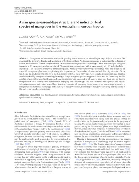 Pdf Avian Species Assemblage Structure And Indicator Bird Species Of