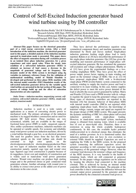 Pdf Control Of Self Excited Induction Generator Based Wind Turbine Using By Im Controller