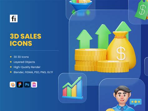 3d Sales Icon Set Flat Icons