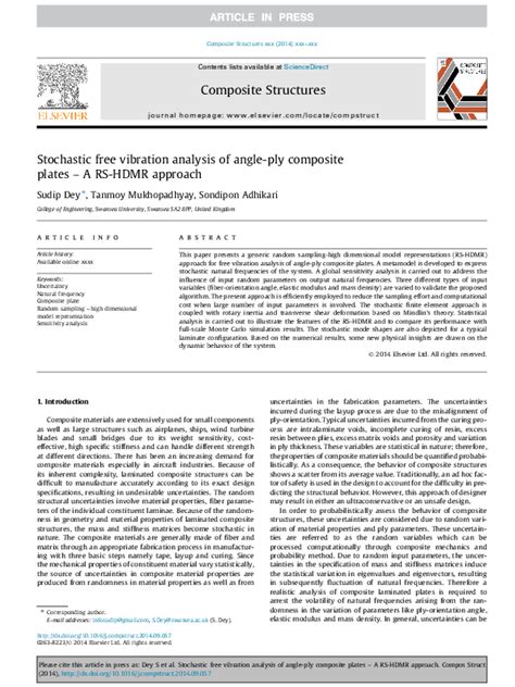Pdf Stochastic Free Vibration Analysis Of Angle Ply Composite Plates A Rs Hdmr Approach