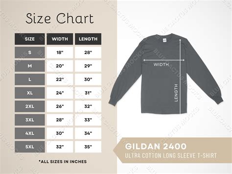 Gildan 2400 Size Chart Sizing Guide For Ultra Cotton Long Sleeve T