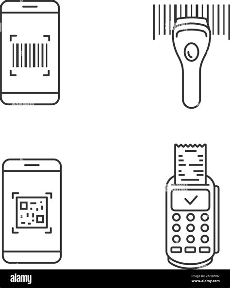 Barcodes Linear Icons Set Smartphone Barcode Scanner Linear Code Reader Scanning App Payment